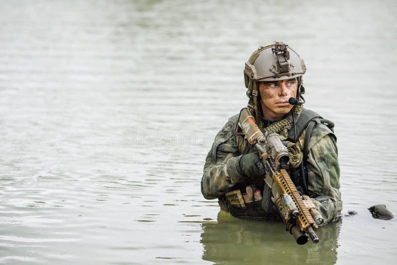 Portrait of a Ranger in the Battlefield with a Gun Stock Image - Image ...