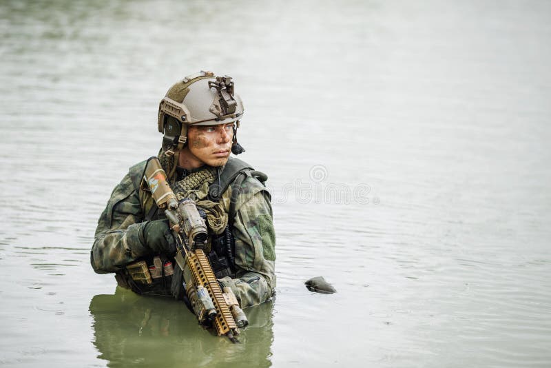 Portrait of a Ranger in the Battlefield with a Gun Stock Image - Image ...