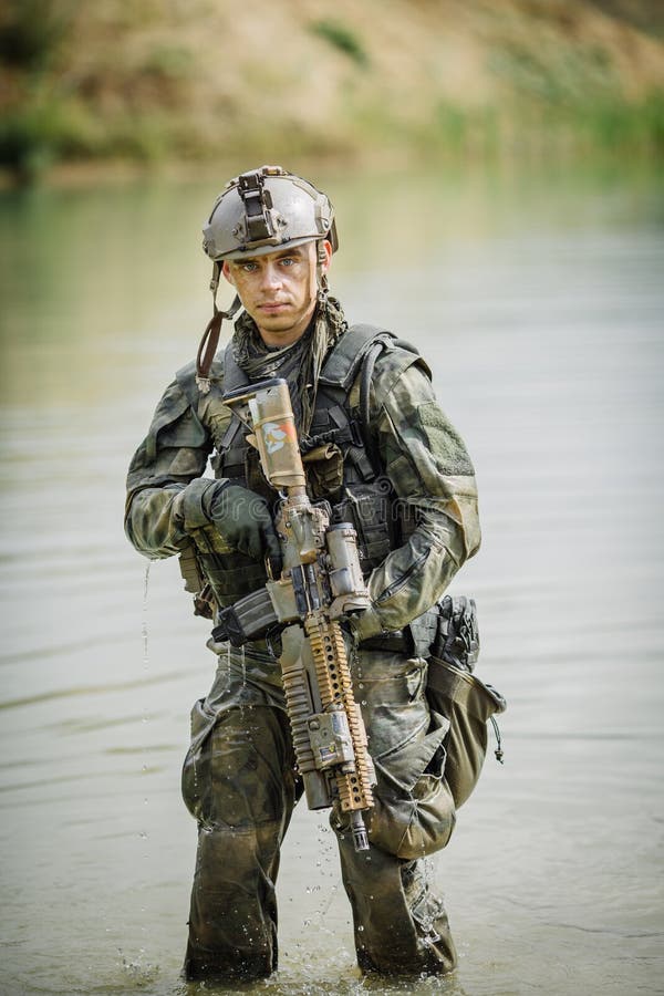 Portrait of a Ranger in the Battlefield with a Gun Stock Image - Image ...