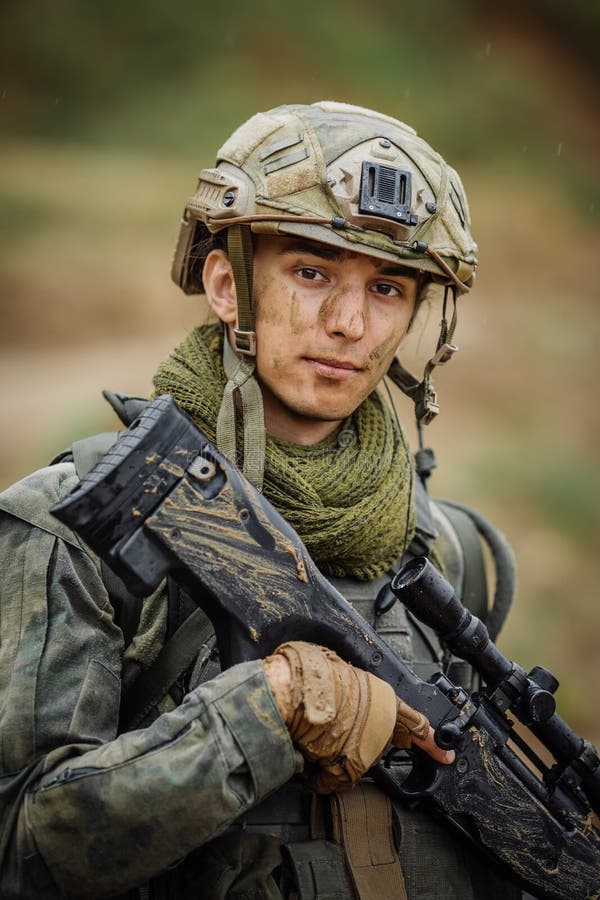 Portrait of a Ranger in the Battlefield with a Gun Stock Image - Image ...