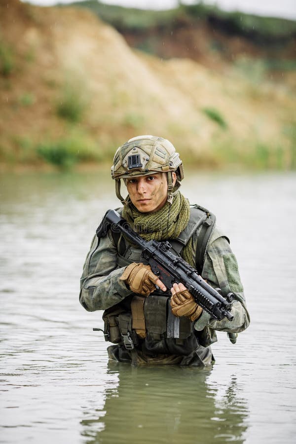Portrait of a Ranger in the Battlefield with a Gun Stock Image - Image ...