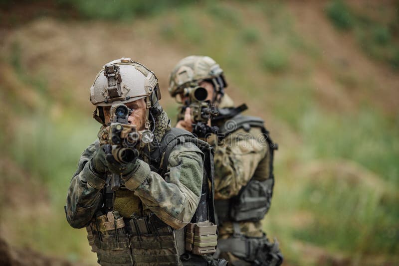 Portrait of a Ranger in the Battlefield with a Gun Stock Photo - Image ...