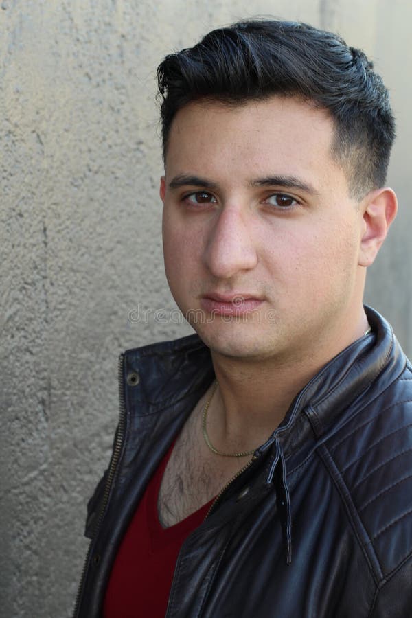 Portrait of a Real Looking Young Man Wearing Leather Jacket Stock Image ...