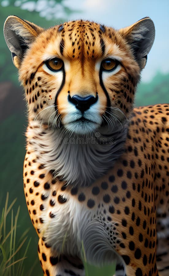 Portrait of a Realistic Cheetah in Nature 1 Stock Illustration ...