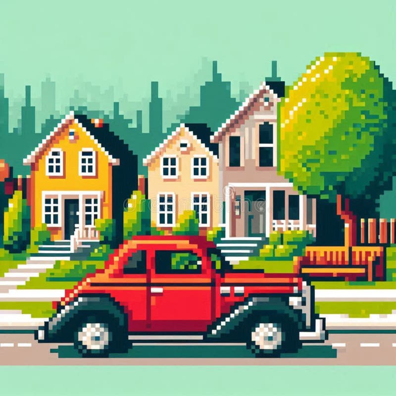 Portrait of a Red Classic Car, Pixel Art Stock Illustration ...