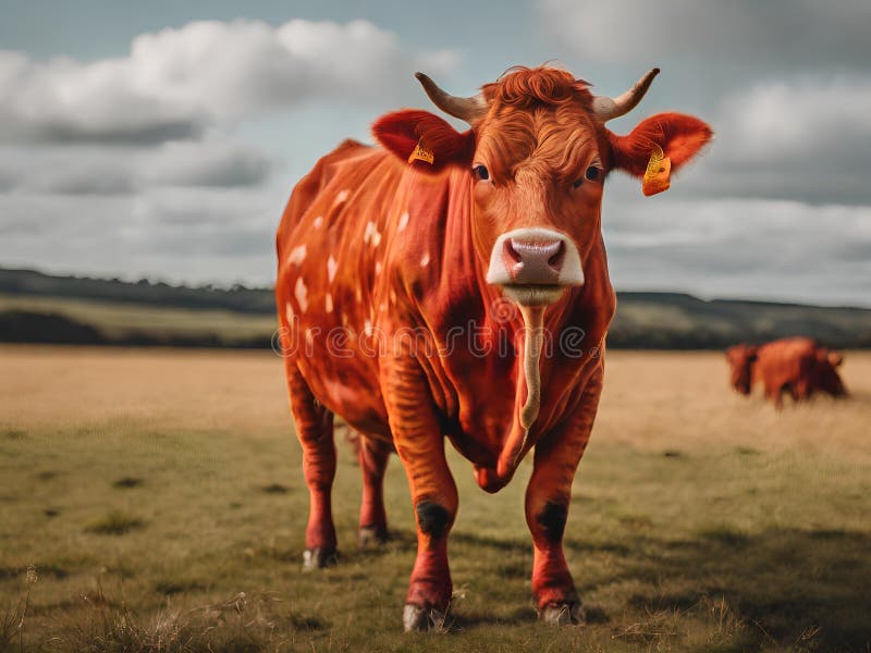 Portrait of a Red Cow on a Field in the Countryside Stock Illustration ...