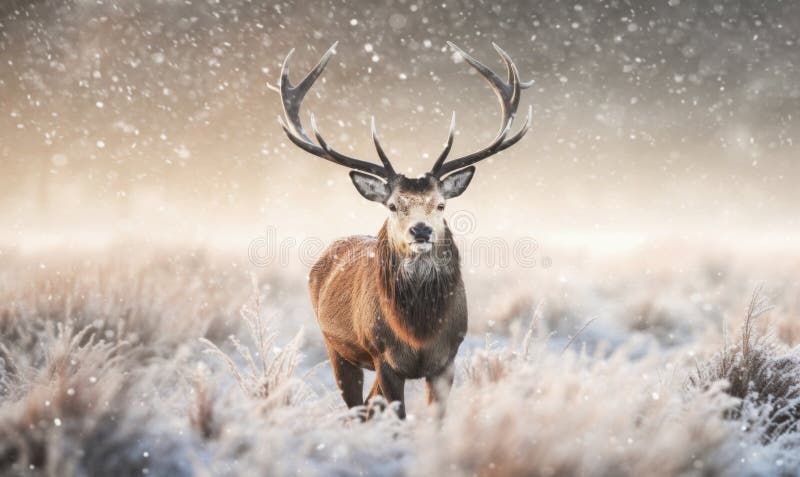 Portrait of a Red Deer Stag at Sunrise in Winter Stock Illustration ...