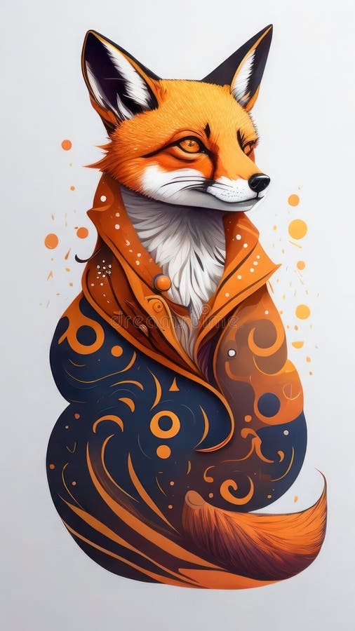 Portrait of a Red Fox in a Coat with a Pattern Stock Illustration ...