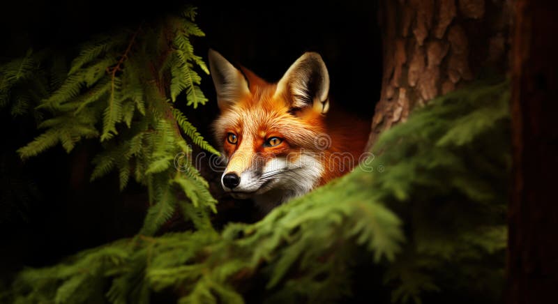 Portrait of a Red Fox in a Forest Stock Image - Image of hiding, wild ...