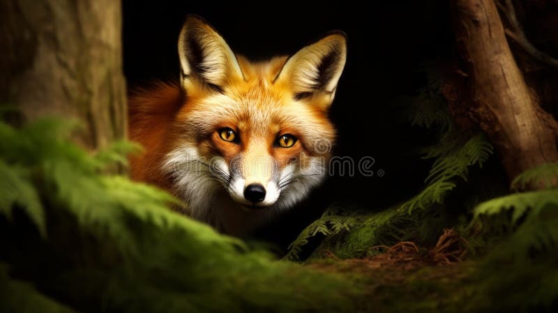 Portrait of a Red Fox in a Forest Stock Illustration - Illustration of ...