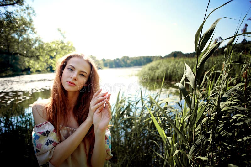 Portrait Of A Red Haired Girl With Long Hair Hair Down Artistic