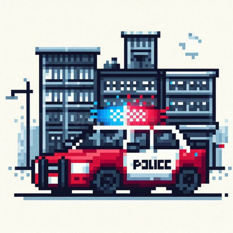 Portrait of a Red Police Car, Pixel Art Stock Illustration ...