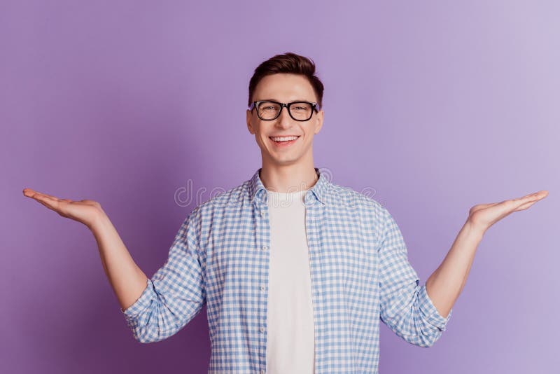 Portrait of Reliable Nice Guy Hand Pocket Direct Finger Blank Space on ...