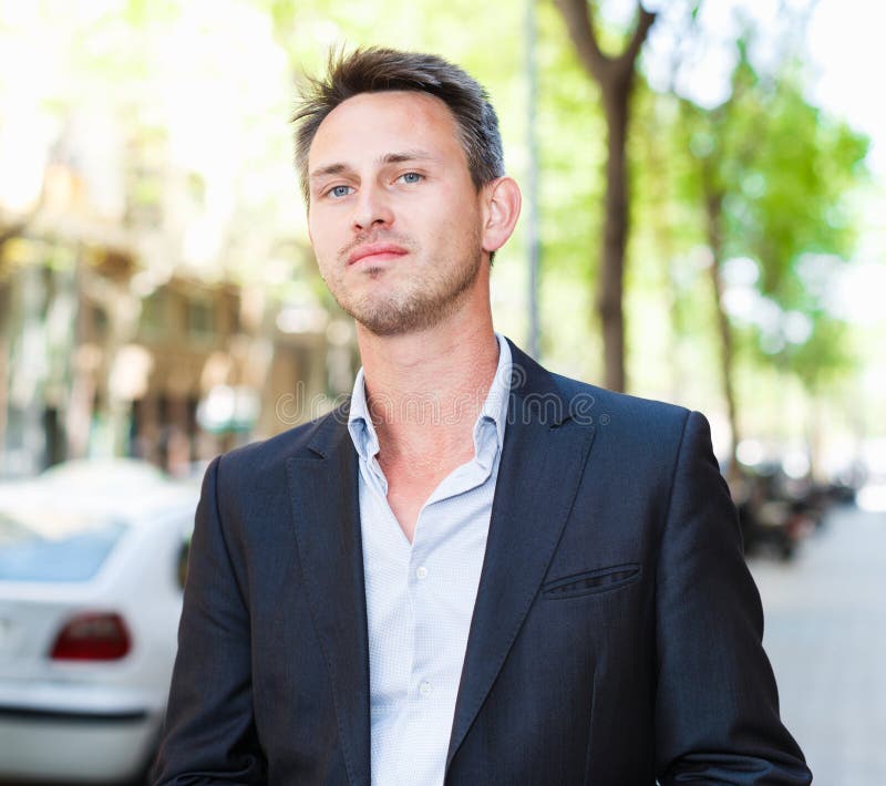 Portrait of Respectable Young Man Stock Image - Image of serious, city ...