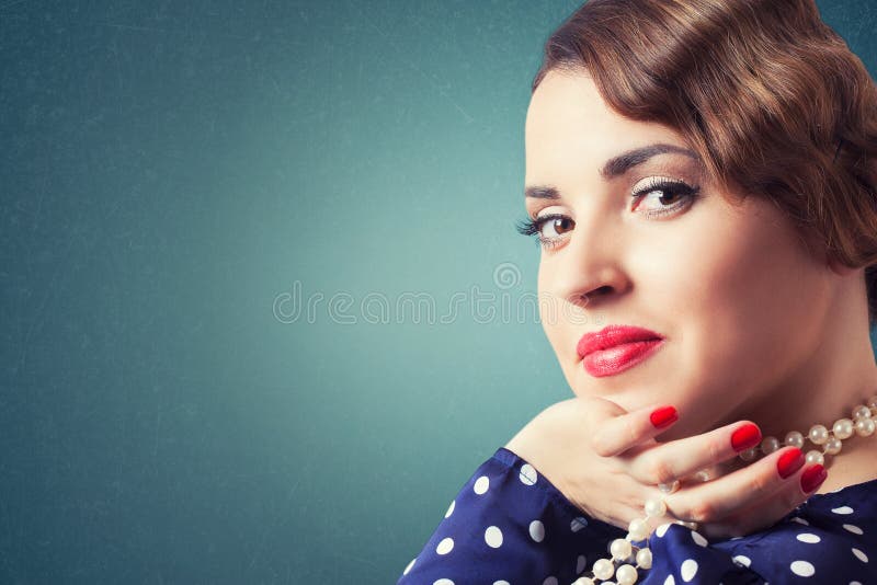 Portrait of retro woman stock image. Image of jewellery - 37415077