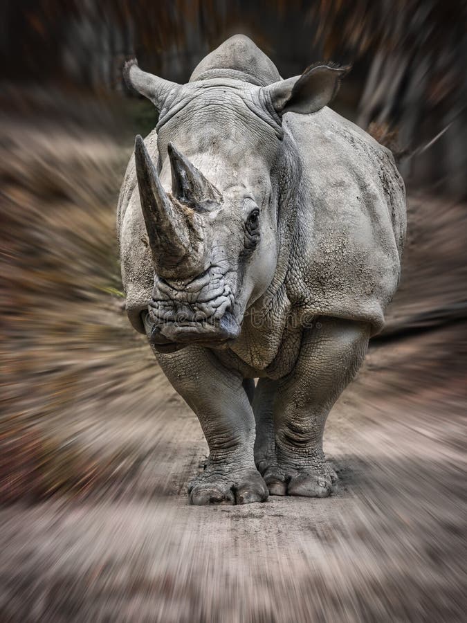 Portrait of a Rhinoceros with Two Horns Outdoors Stock Image - Image of ...