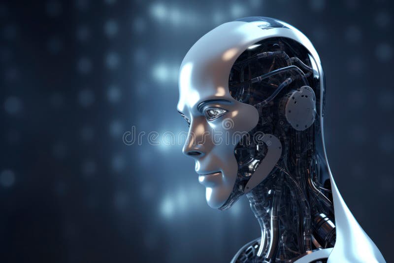 Male Android Face. Artificial Intelligence Concept. Futuristic Robot ...
