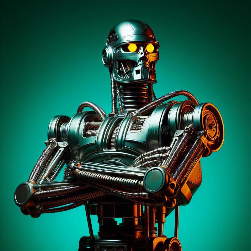 Portrait of a Robot on a Green Background Stock Illustration ...