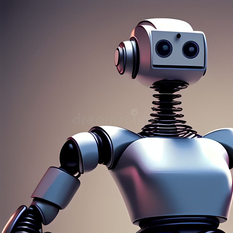 Portrait of Robot on Gray Background. Modern Cyborg Technology. Stock ...