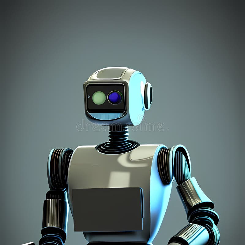Portrait of Robot on Gray Background. Modern Cyborg Technology. Stock ...
