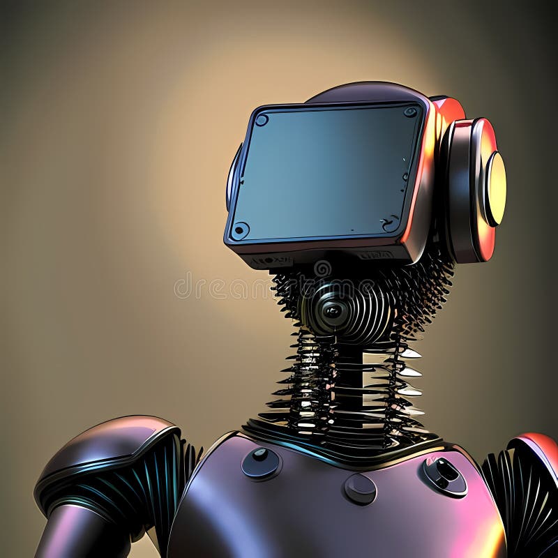 Portrait of Robot on Gray Background. Modern Cyborg Technology. Stock ...