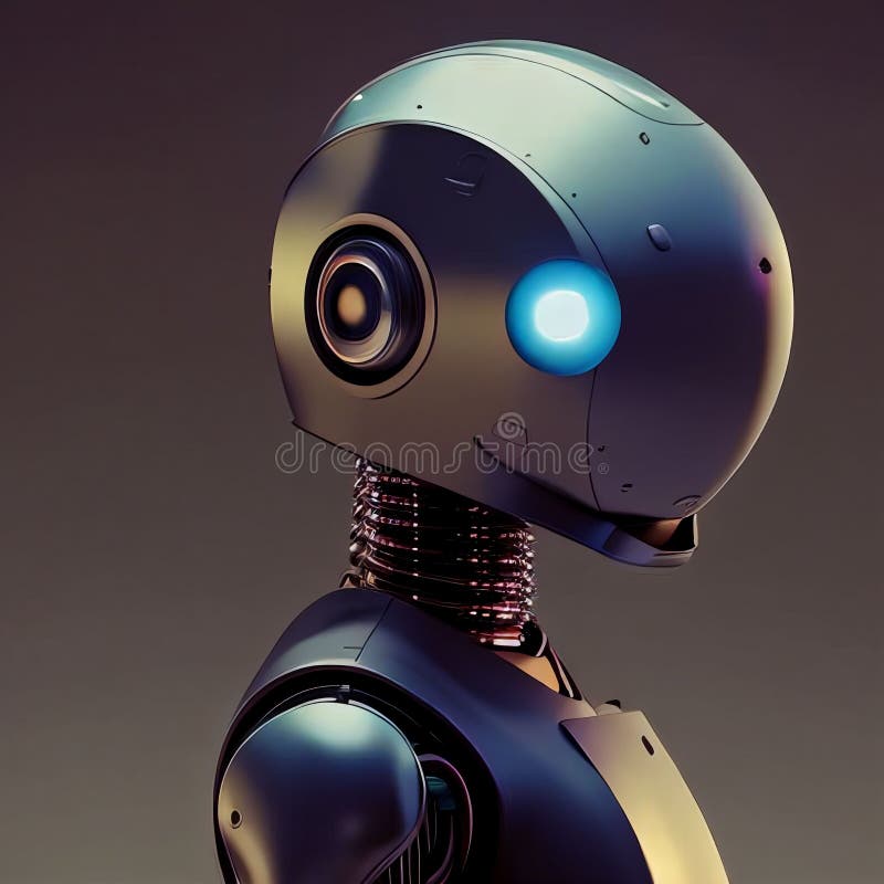 Portrait of Robot on Gray Background. Modern Cyborg Technology. Stock ...