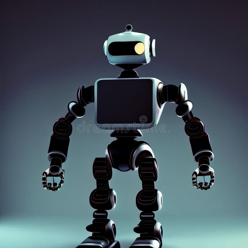 Portrait of Robot on Gray Background. Modern Cyborg Technology. Stock ...