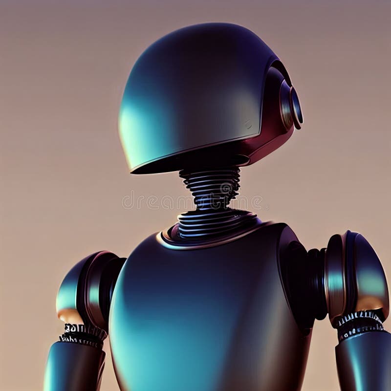 Portrait of Robot on Gray Background. Modern Cyborg Technology. Stock ...