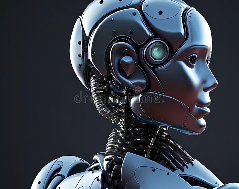 Portrait of Robot on Gray Background. Modern Cyborg Technology. Stock ...