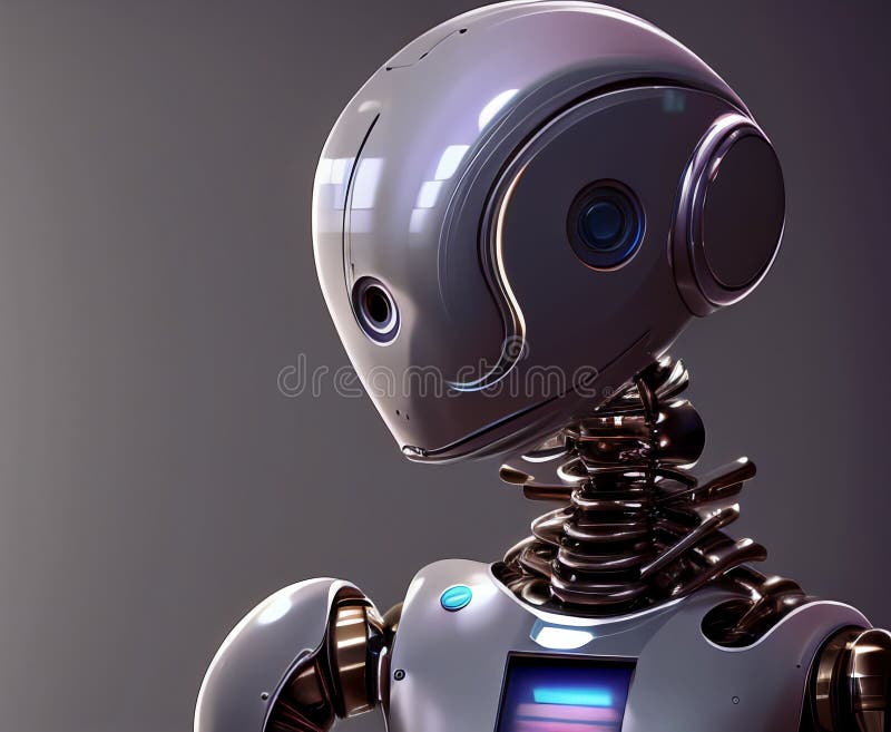 Portrait of Robot on Gray Background. Modern Cyborg Technology. Stock ...