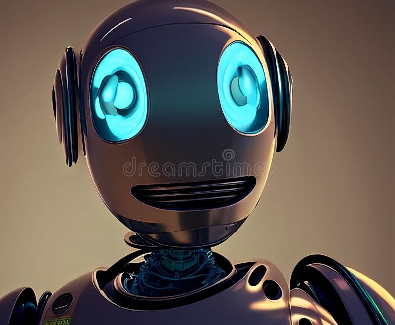 Portrait of Robot on Gray Background. Modern Cyborg Technology. Stock ...