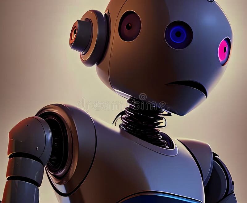 Portrait of Robot on Gray Background. Modern Cyborg Technology. Stock ...