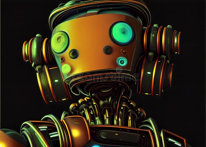 Portrait of Robot on Gray Background. Modern Cyborg Technology. Stock ...