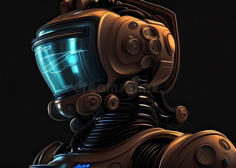 Portrait of Robot on Gray Background. Modern Cyborg Technology. Stock ...