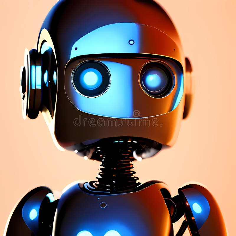 Portrait of Robot on Gray Background. Modern Cyborg Technology. Stock ...