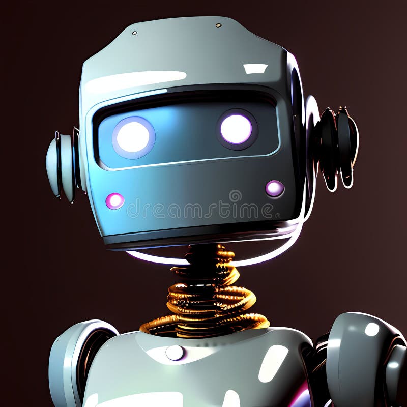 Portrait of Robot on Gray Background. Modern Cyborg Technology. Stock ...