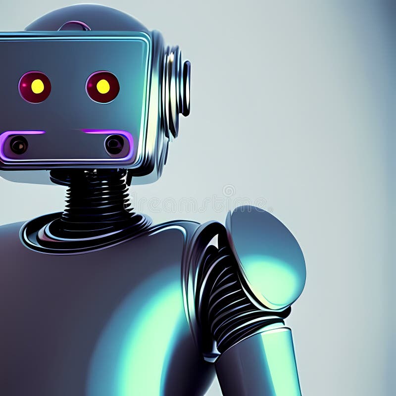 Portrait of Robot on Gray Background. Modern Cyborg Technology. Stock ...