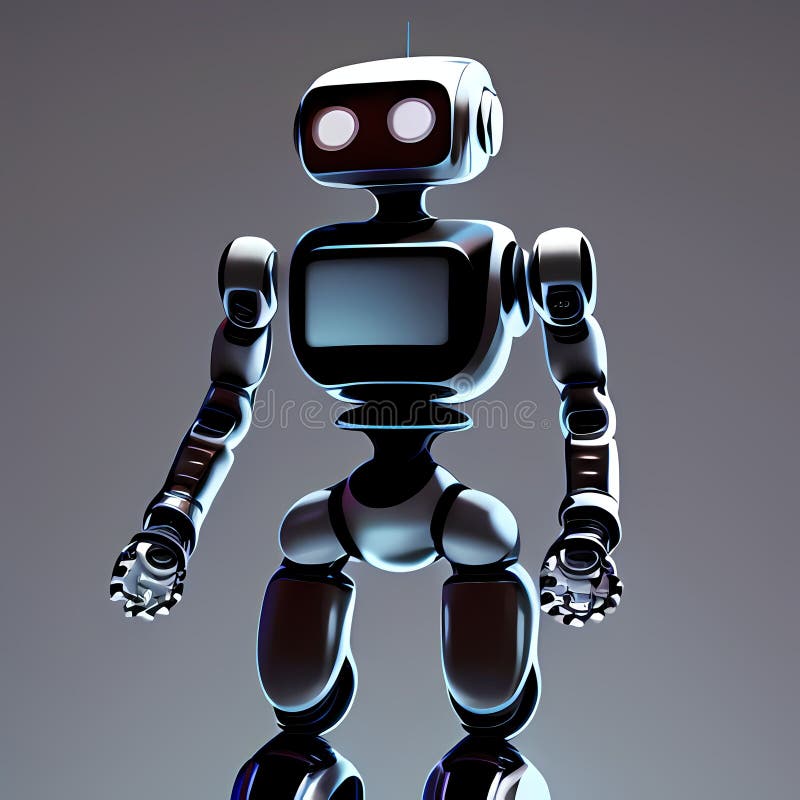Portrait of Robot on Gray Background. Modern Cyborg Technology. Stock ...