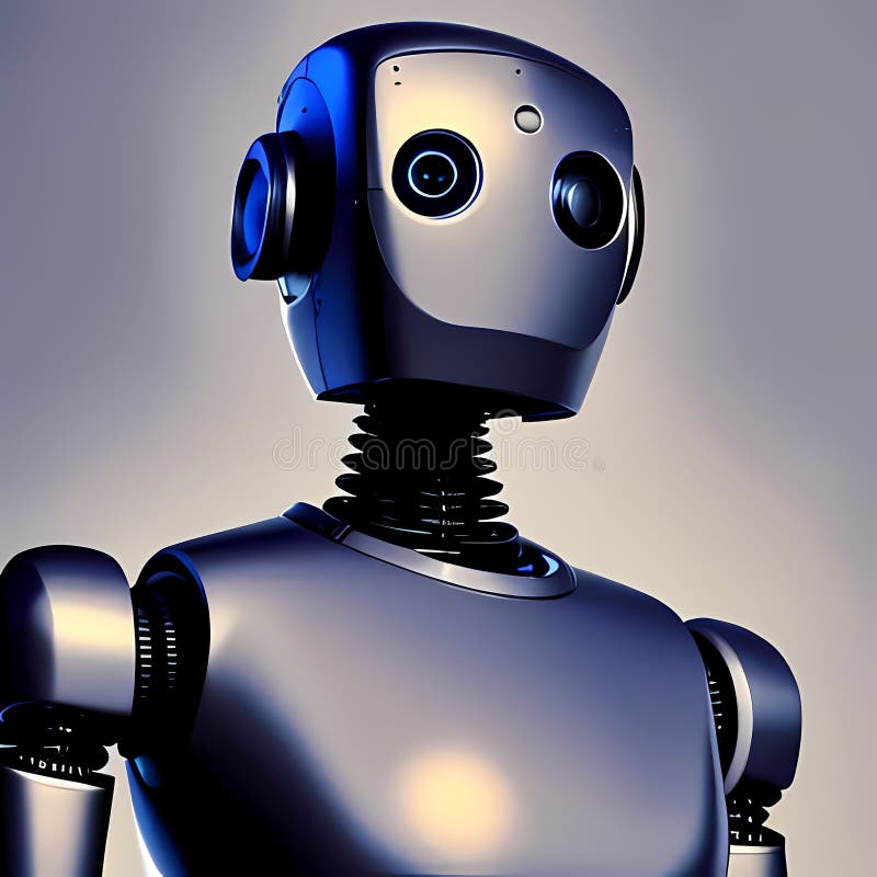 Portrait of Robot on Gray Background. Modern Cyborg Technology. Stock ...