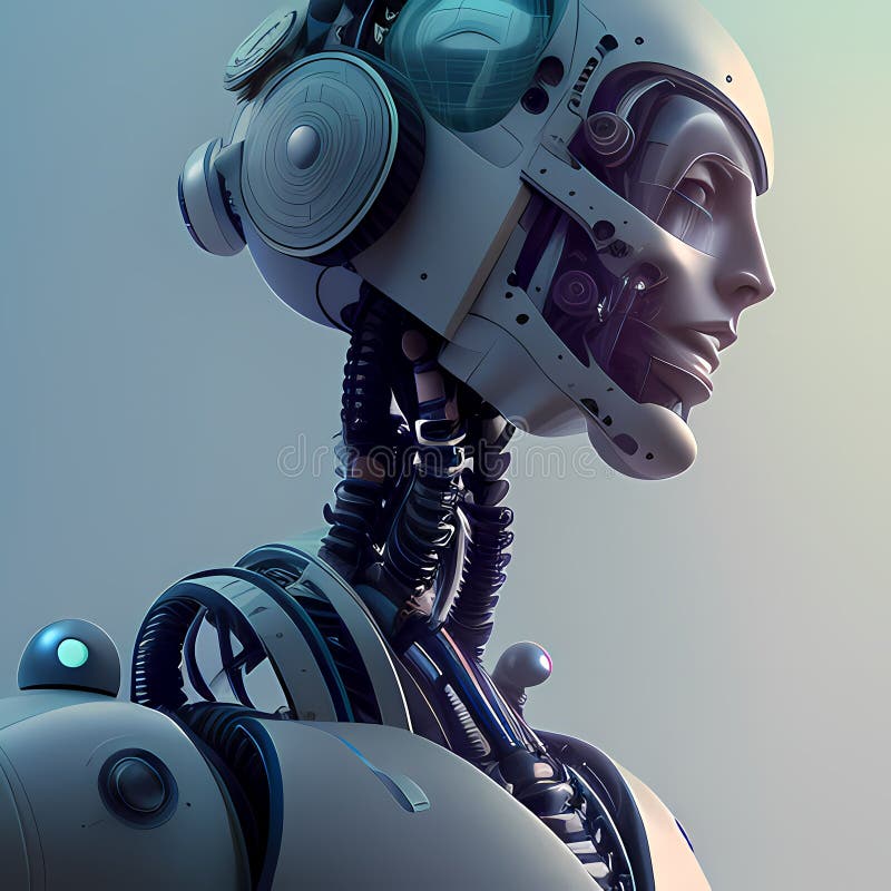Portrait of Robot on Gray Background. Modern Cyborg Technology. Stock ...