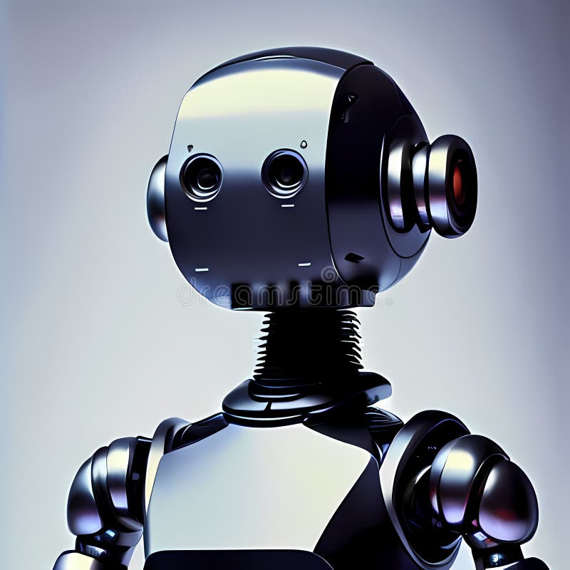 Portrait of Robot on Gray Background. Modern Cyborg Technology. Stock ...