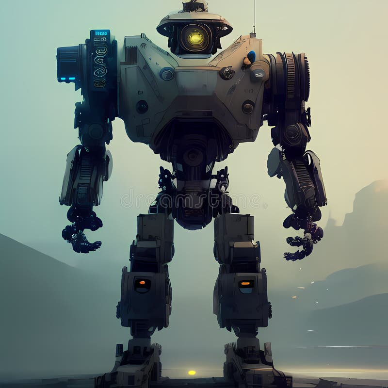 Portrait of Robot on Gray Background. Modern Cyborg Technology. Stock ...