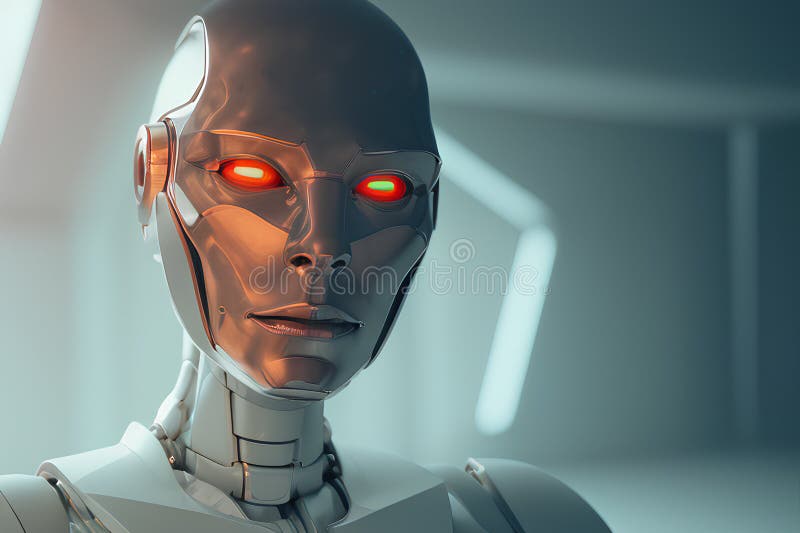 Portrait of Robot on Gray Background. Modern Cyborg Technology. Stock ...