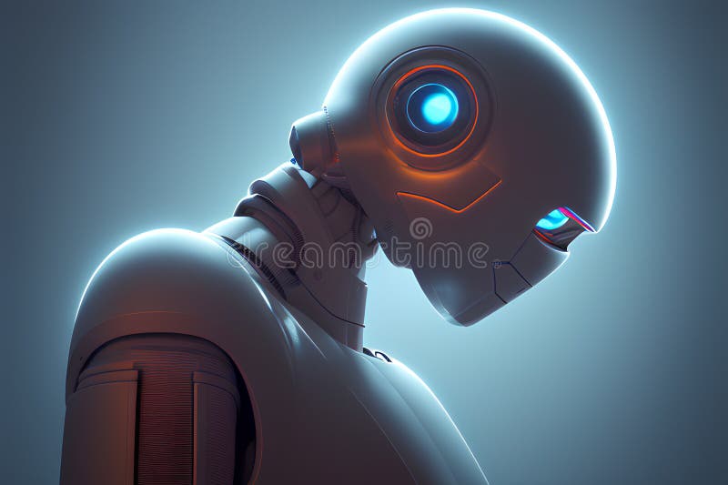 Portrait of Robot on Gray Background. Modern Cyborg Technology. Stock ...