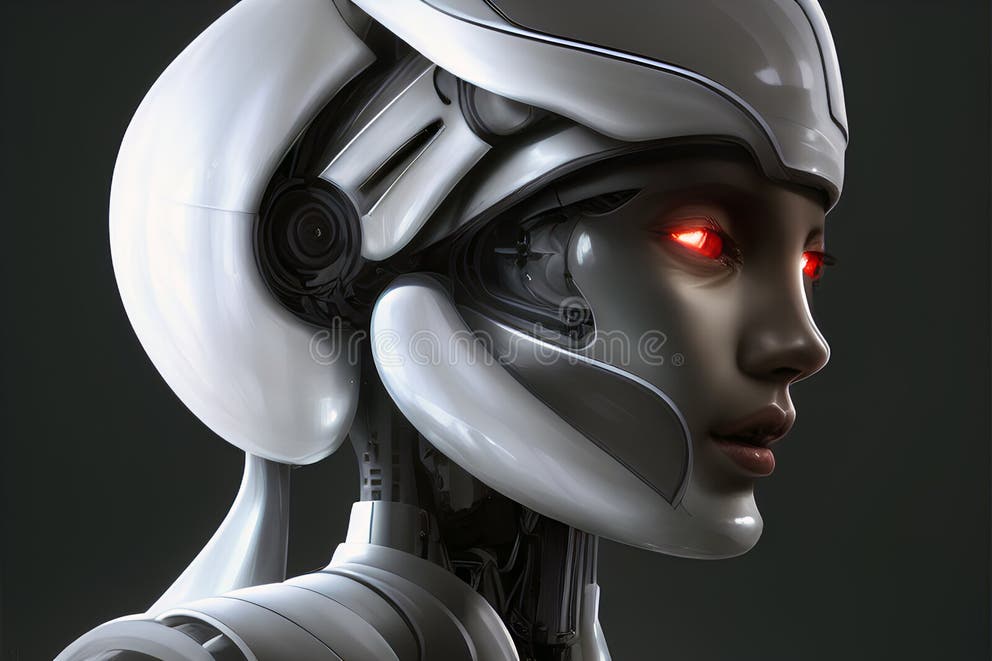 Portrait of Robot on Gray Background. Modern Cyborg Technology. Stock ...