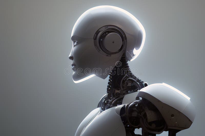 Portrait of Robot on Gray Background. Modern Cyborg Technology. Stock ...