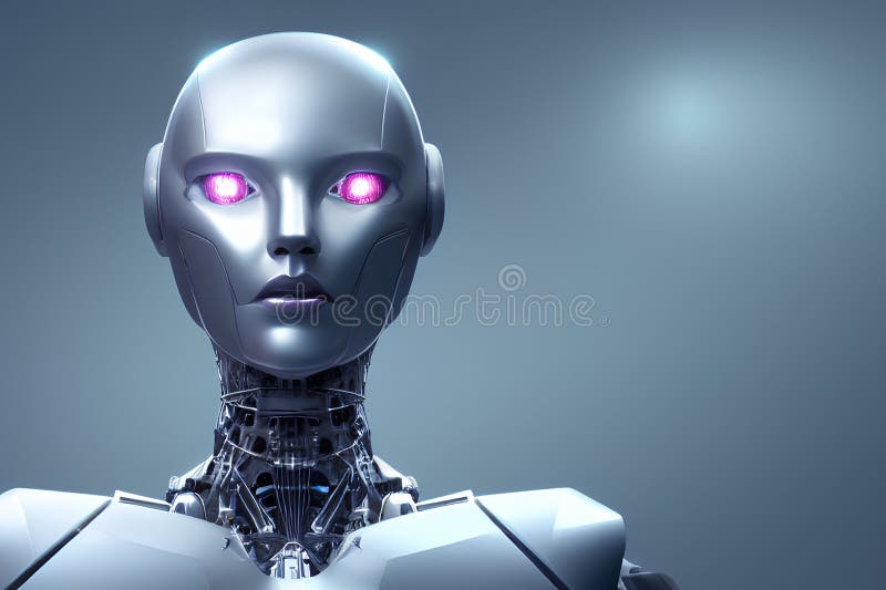 Portrait of Robot on Gray Background. Modern Cyborg Technology. Stock ...