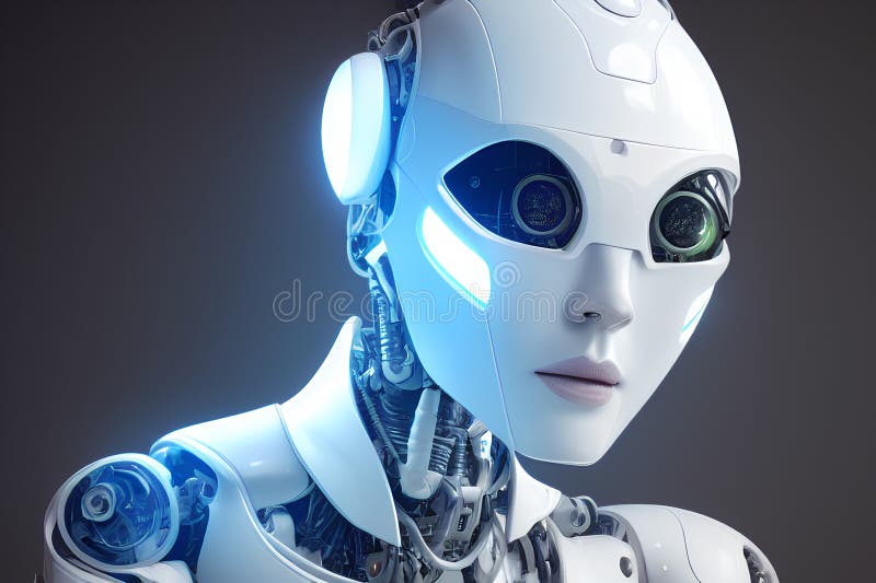 Portrait of Robot on Gray Background. Modern Cyborg Technology. Stock ...