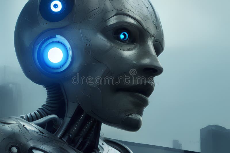Portrait of Robot on Gray Background. Modern Cyborg Technology. Stock ...