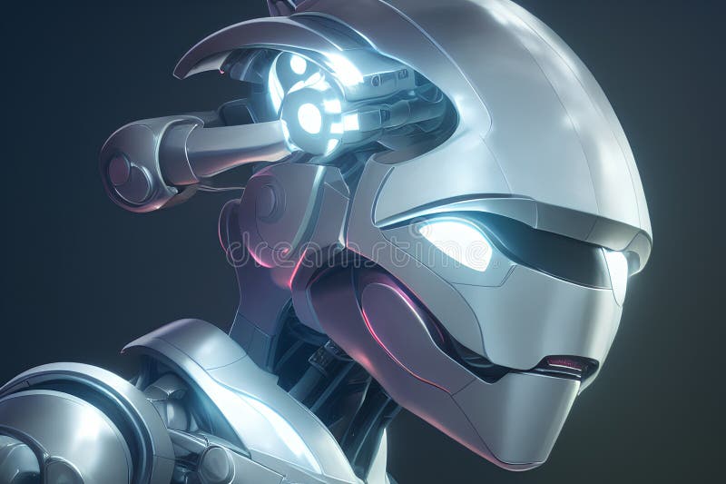 Portrait of Robot on Gray Background. Modern Cyborg Technology. Stock ...